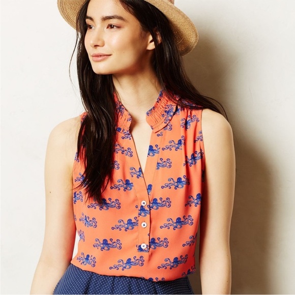 Anthropologie | Tops | Anthropologie Maeve Novelty Printed Octopus Fitz ...